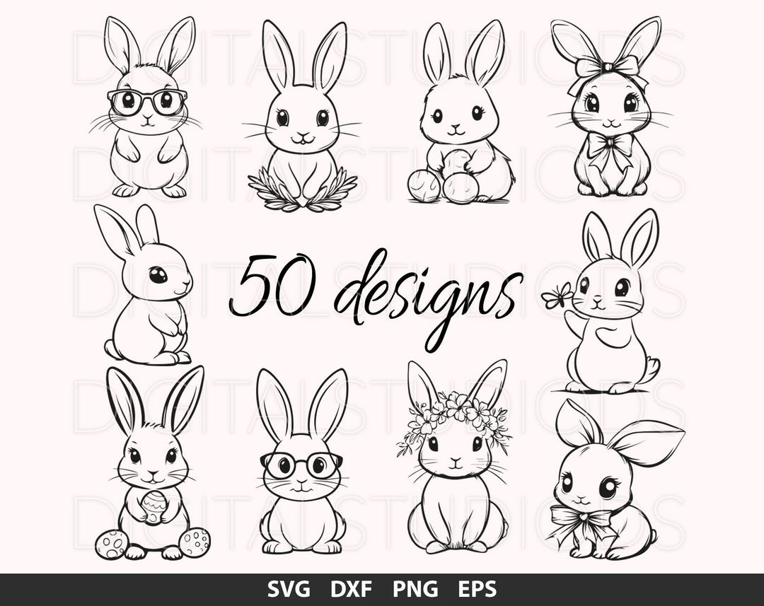 Bunny Svg Bundle, Bunnies Svg, Cute Rabbit Svg, Bunny Outline Svg ...