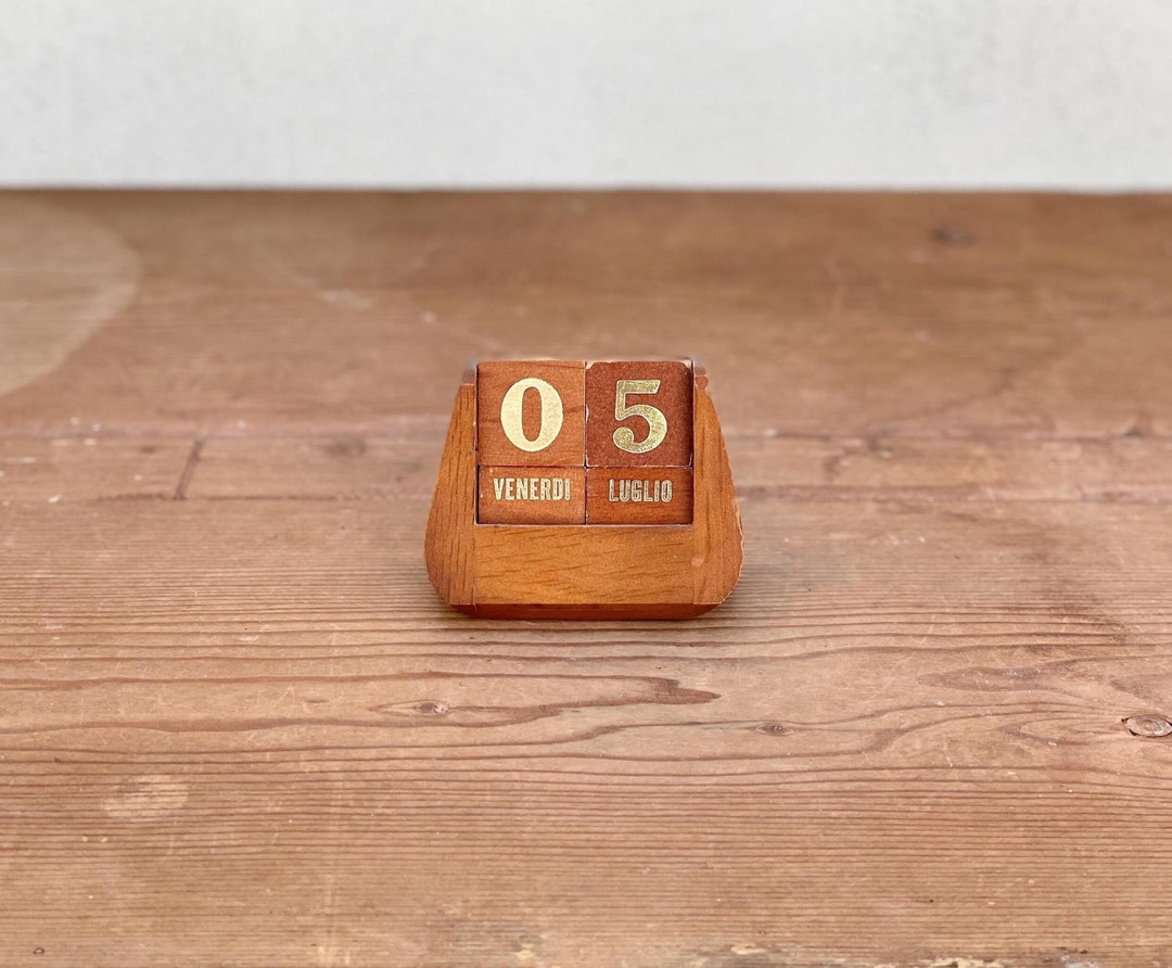 Vintage Italian Wooden Calendar, With Days of the Week and Months in ...