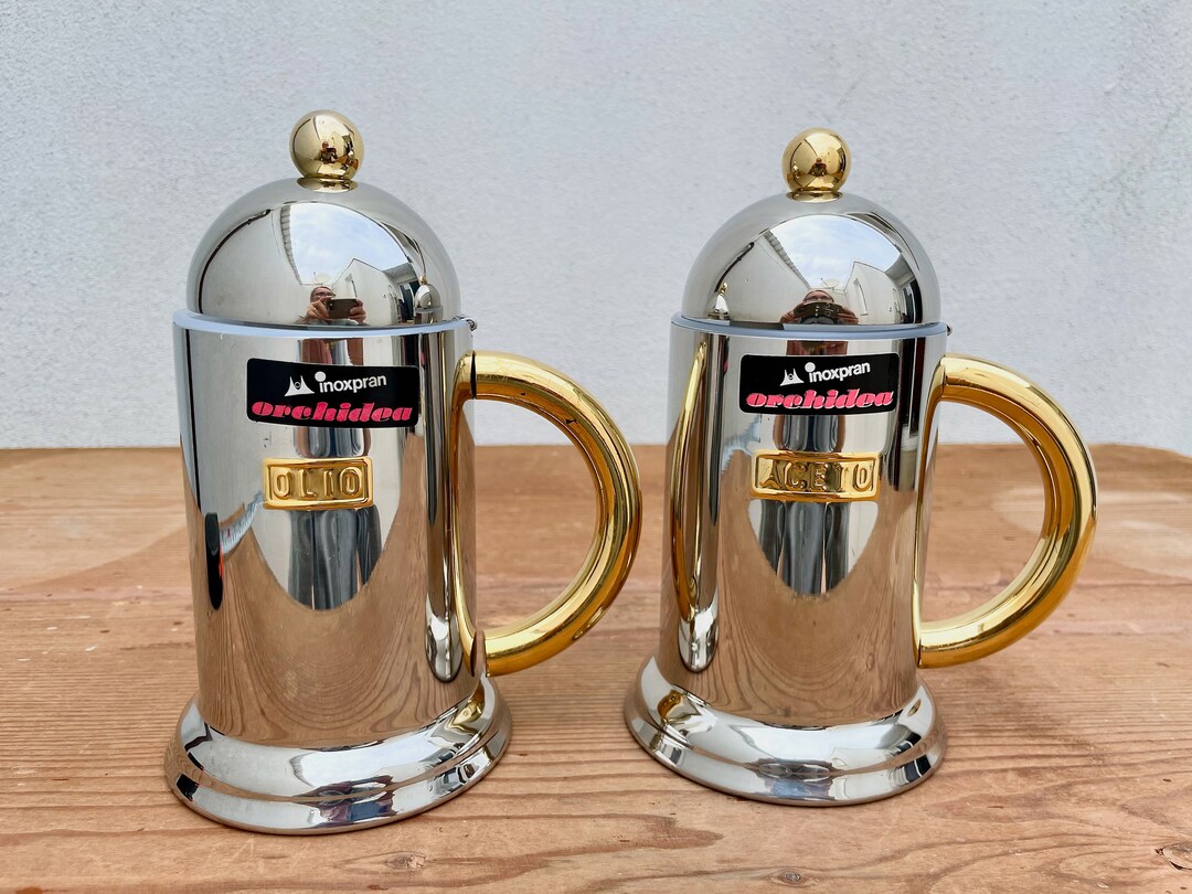 RARE Vintage Condiments Set: Oil and Vinegar, in Stainless Steel, 80s ...