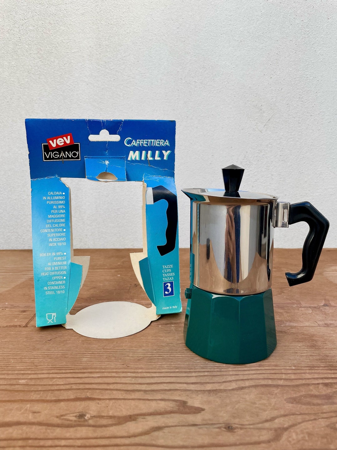 Vintage "milly" Stovetop Moka Pot, in Aluminum and Steel, Branded "vev ...
