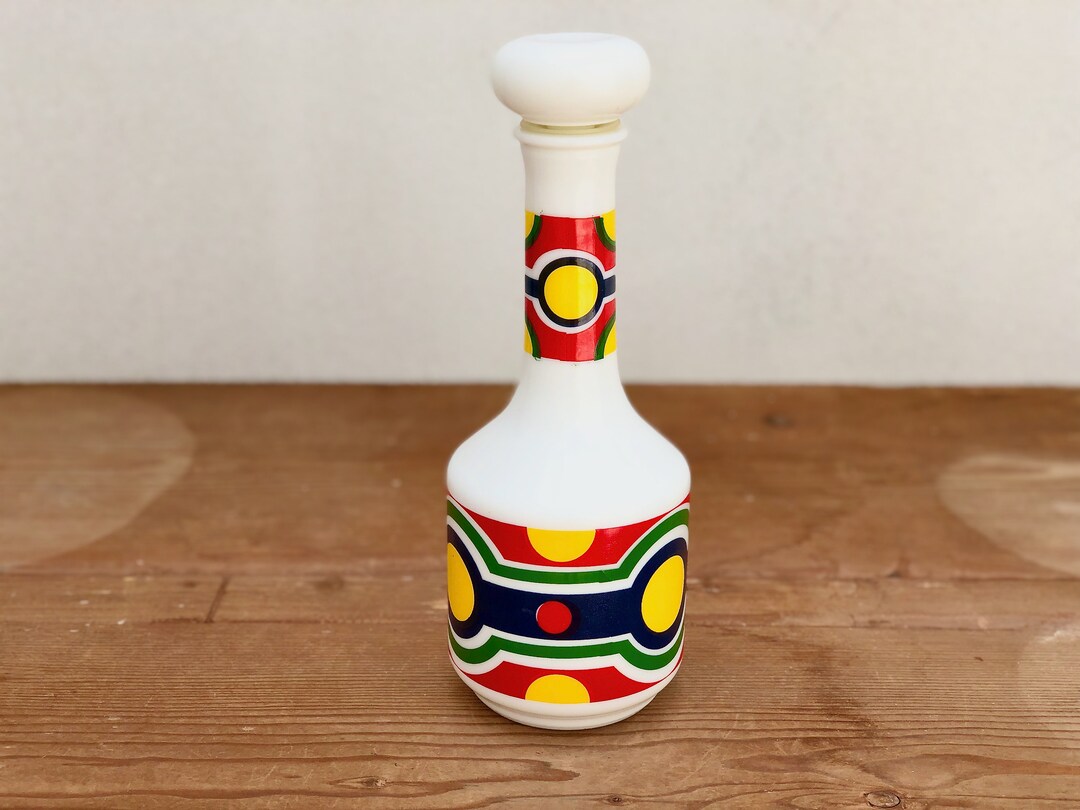 EMPTY Vintage Bottle, in Opal Glass, With Geometric Design, 70s ...