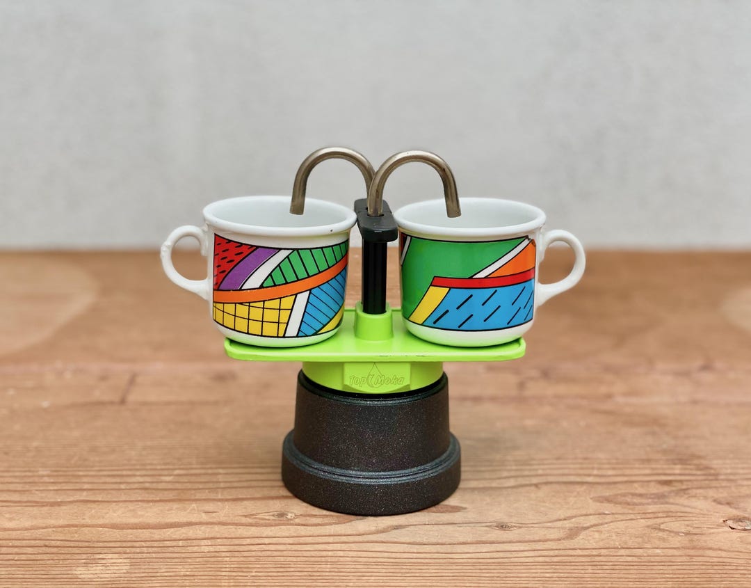 Vintage Stovetop Moka Pot, in Black and Green Aluminum, Branded "top ...