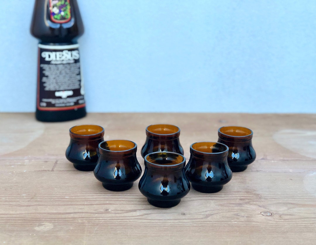 Set of 6 Vintage Glasses, in Brown Pressed Glass, 6 Pieces, Glasses for ...