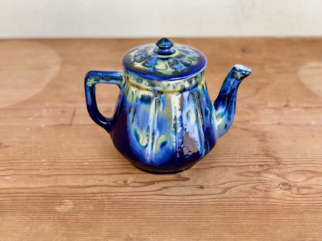 Vintage Teapot, in Blue Glazed Ceramic, With Lava Effect, Decoration ...