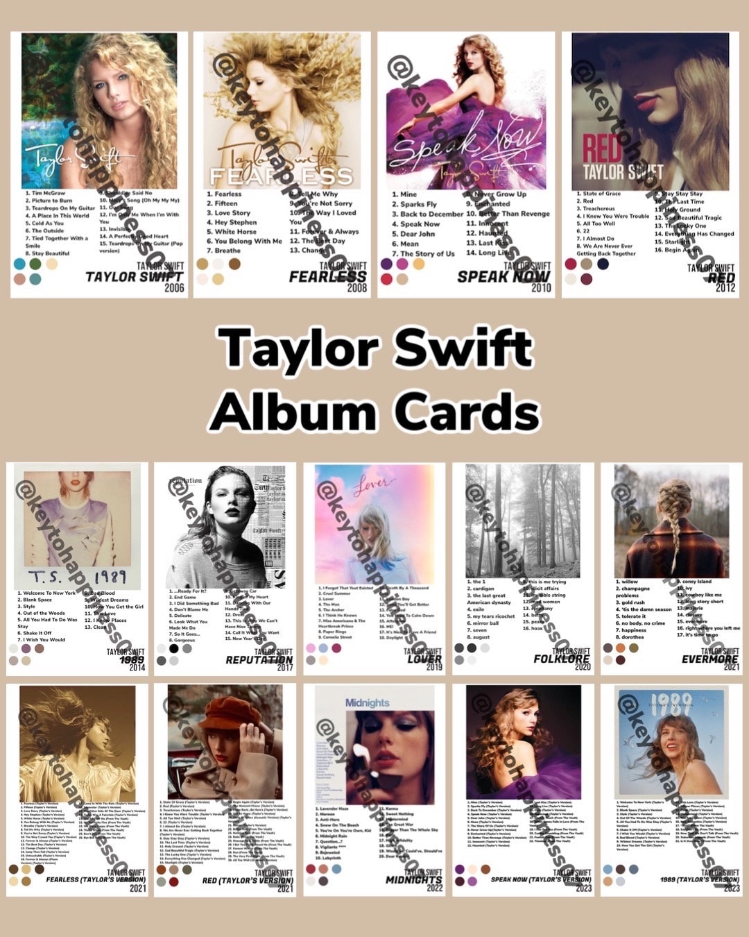 Taylor Swift Album Cards - Etsy