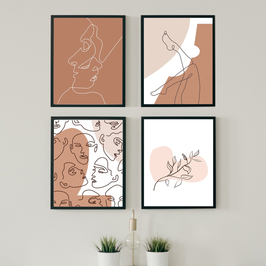 Printable Beige Line Art Set of 4 , Abstract, Color Block, Earth Tone ...