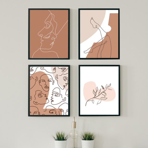 Printable Beige Line Art Set of 4 Abstract Color Block | Etsy