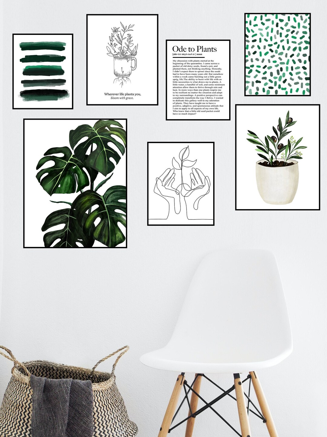 Printable Plant Gallery Wall Print Set, Abstract Prints, Olive Green ...