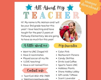 Meet the Teacher Questionnaire - Etsy