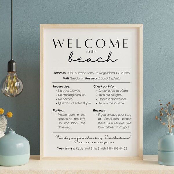 Vacation Rental Welcome Card Template Edit Online With Canva, Airbnb ...
