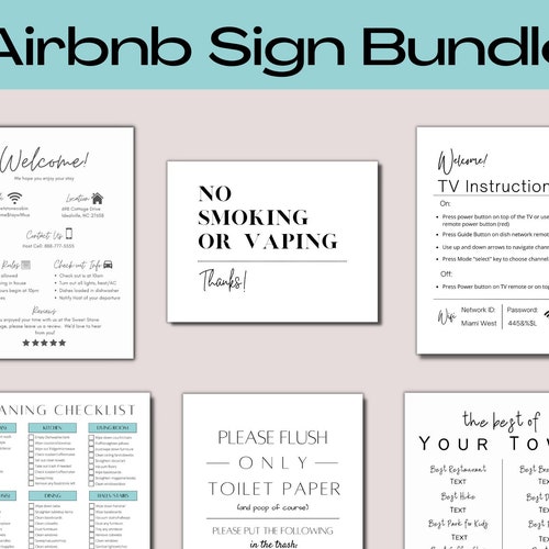 Airbnb Sign Bundle Template Editable Airbnb Signs Rental - Etsy