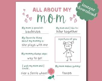 All About My Mom Mother's Day Questionnaire Instant Downloadable PDF ...