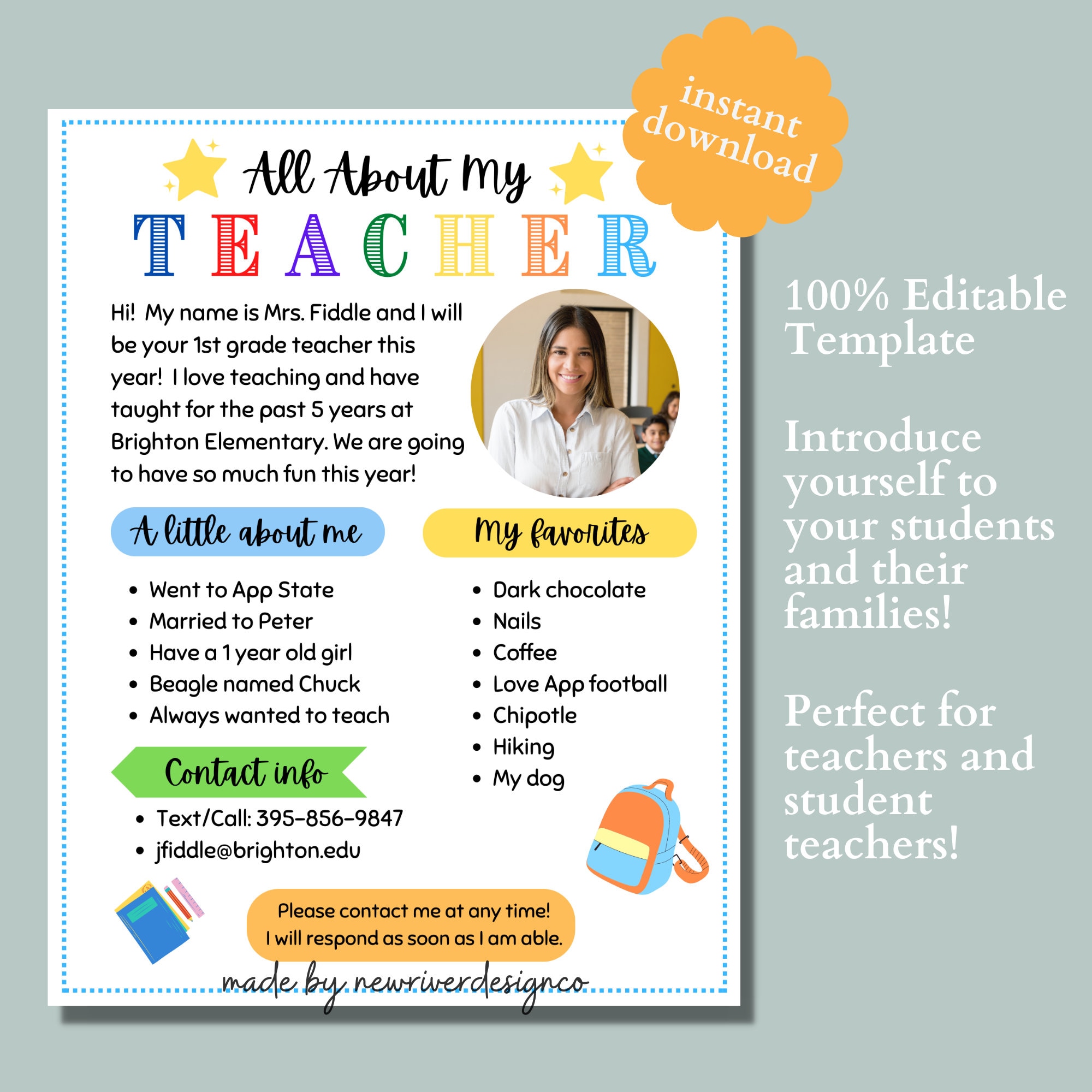 Meet the Teacher Printable: Editable Teacher Questionnaire (canva ...