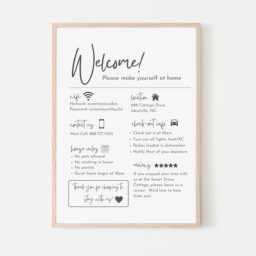 Airbnb Welcome Sign Template VRBO Welcome Sign Airbnb Rental - Etsy
