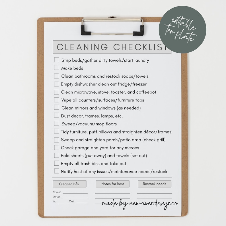 Airbnb Cleaning Checklist: Editable Vacation Rental Template (PDF) - Etsy