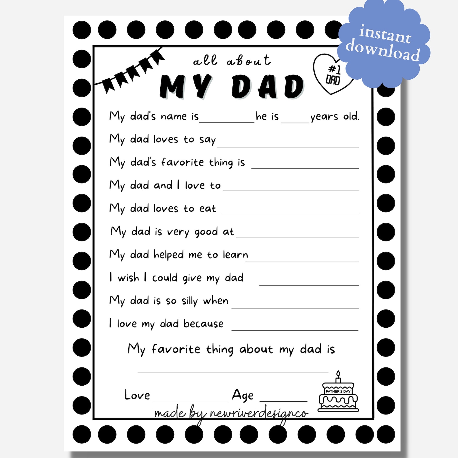 All About My Dad Printable, Father's Day Questionnaire, Father's Day ...