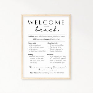 Beach House Welcome Sign, Vacation Rental Editable Template, Printable ...