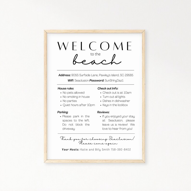 Beach House Welcome Sign Vacation Rental Editable Template - Etsy