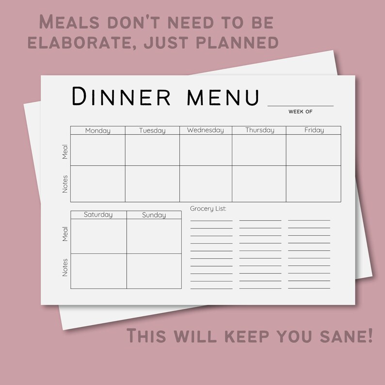 Weekly Menu Plan Template Weekly Menu Printable Dinner Plan - Etsy