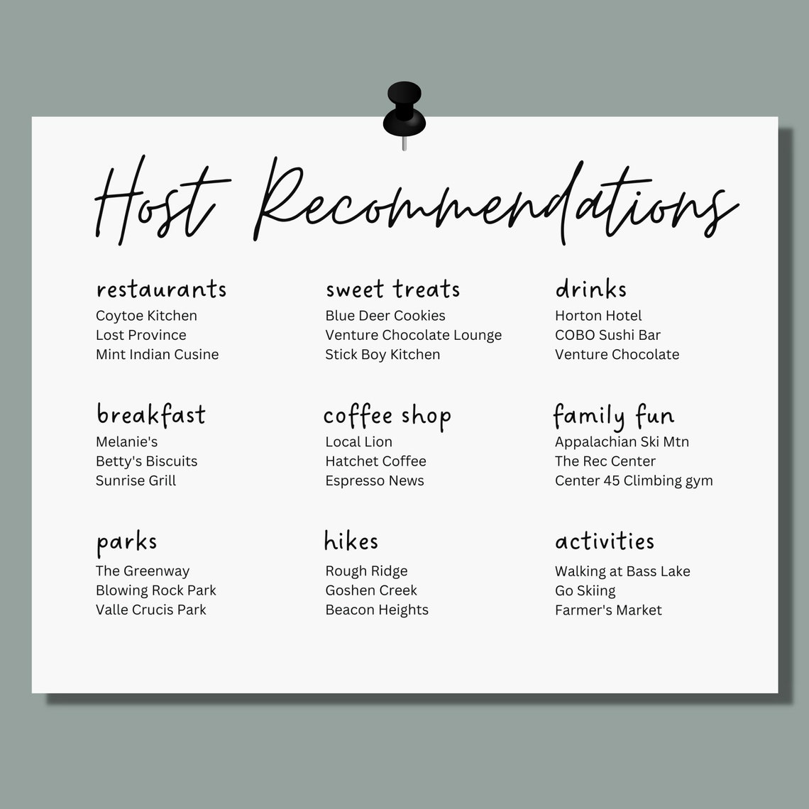 Airbnb Host Recommendations Sign: Local Guide Template (digital ...