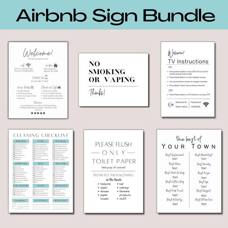 Airbnb Host Editable Template Bundle Airbnb Printable Signs - Etsy