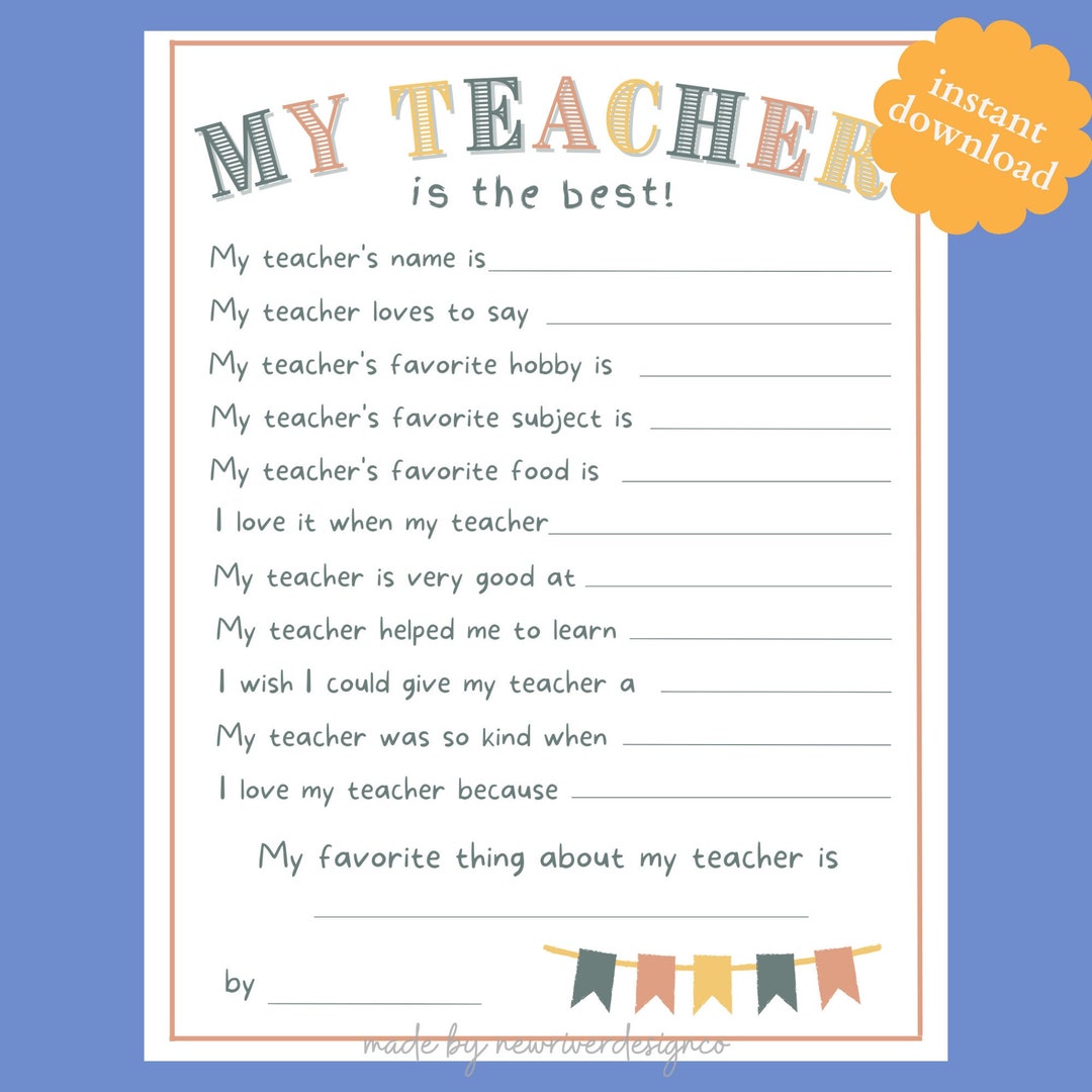 Teacher Appreciation Fill-in Printable Gift (PDF Download) - Etsy
