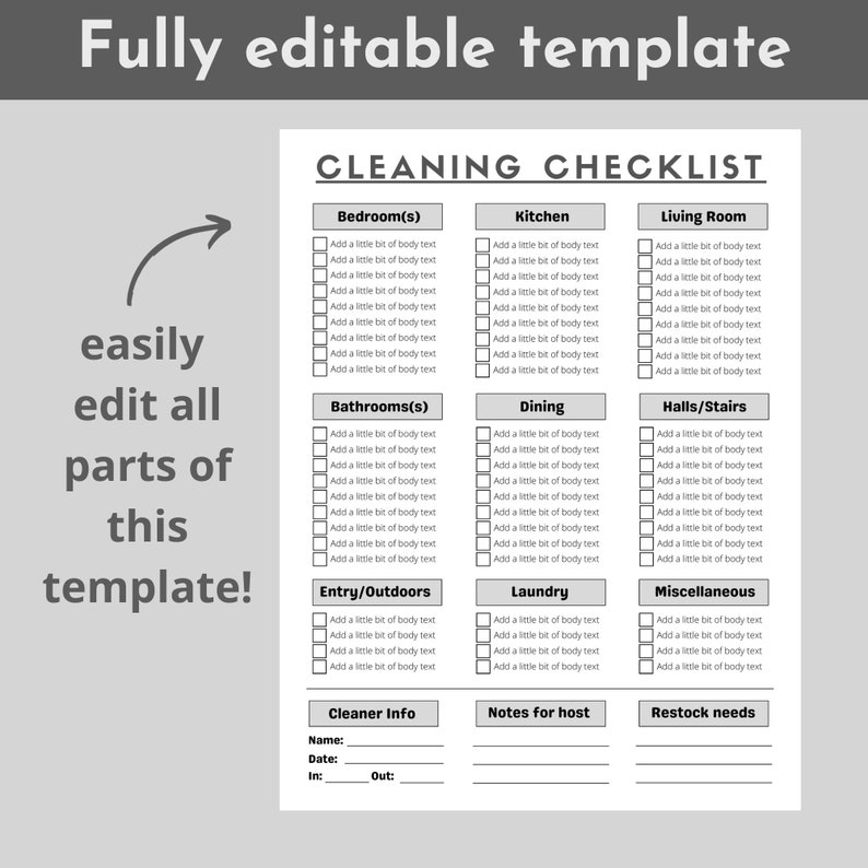 Airbnb Cleaning Checklist Template: Editable Housekeeper Routine ...