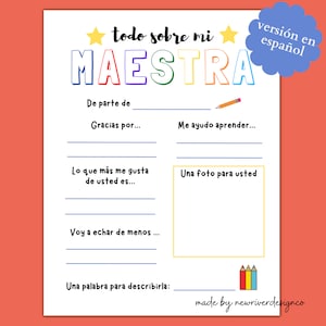 Teacher Thank You Printable: All About My Teacher Questionnaire (PDF ...