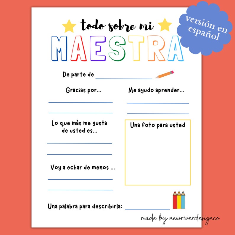 Teacher Thank You Printable: All About My Teacher Questionnaire (PDF ...