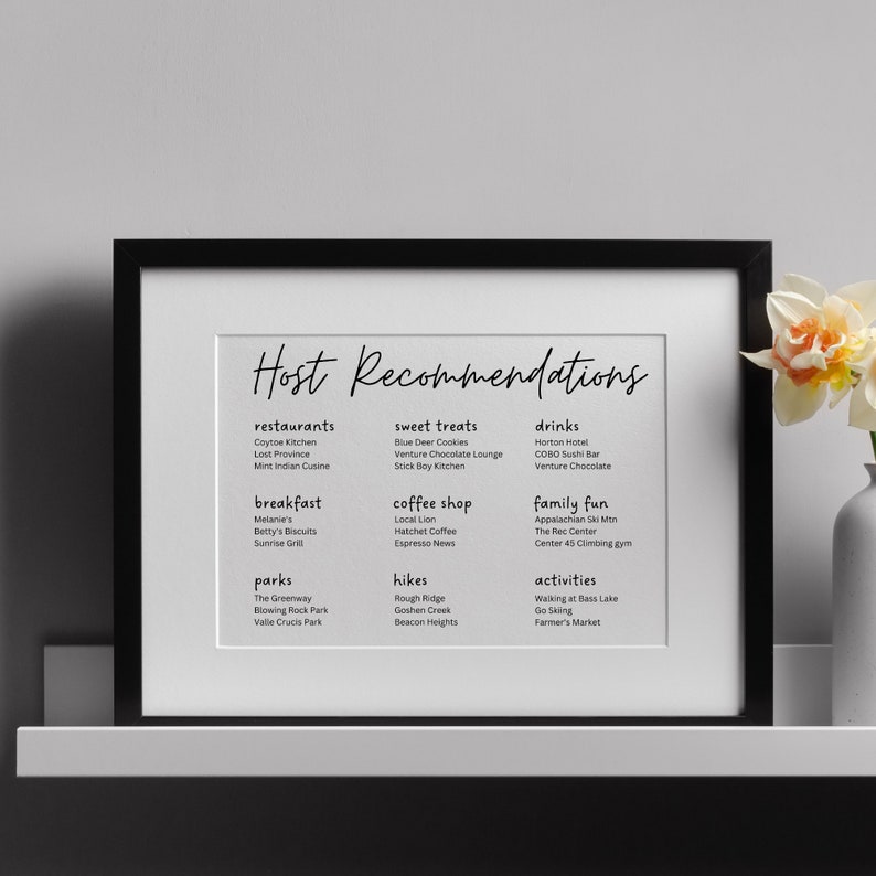 Airbnb Host Recommendations Sign: Local Guide Template (digital ...