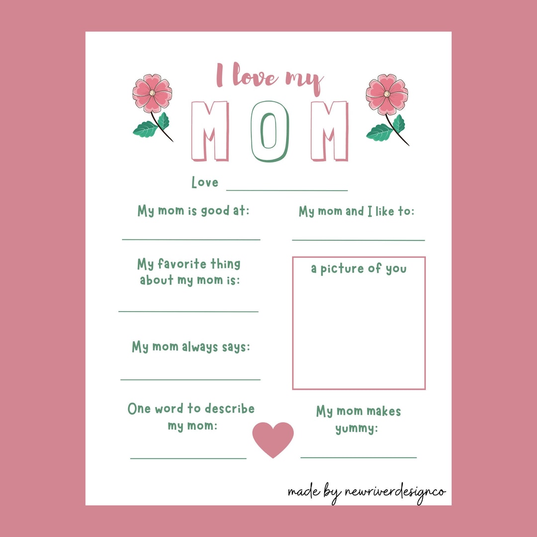 I Love My Mom Printable: Mother's Day Questionnaire (digital Download ...