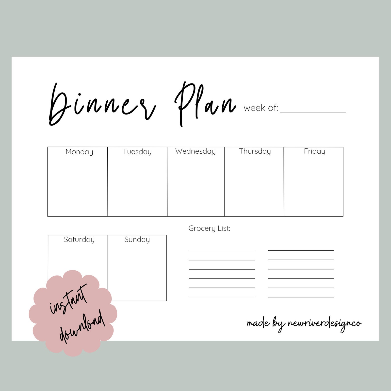 Weekly Meal Plan Template, Weekly Menu Printable, Dinner Plan PDF, Meal ...