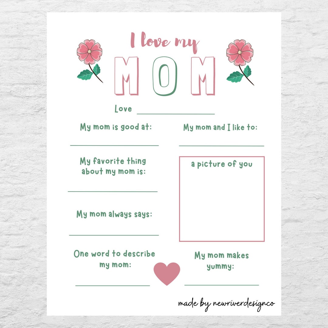Mother's Day Questionnaire Printable: 'I Love My Mom' Kid Gift (PDF) - Etsy