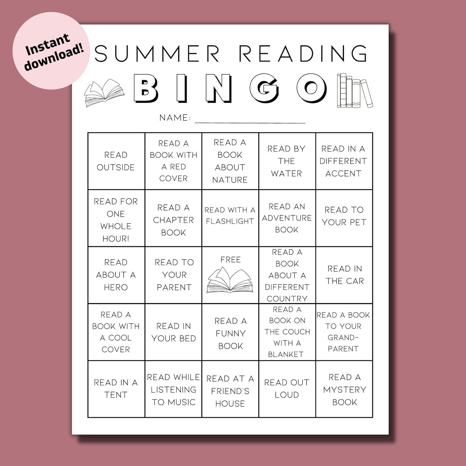 Summer Reading Bingo Challenge for Kids (PDF) - Etsy
