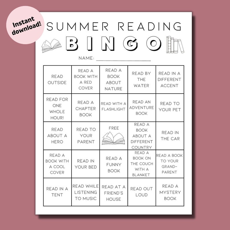 Summer Reading Bingo Challenge for Kids (PDF) - Etsy