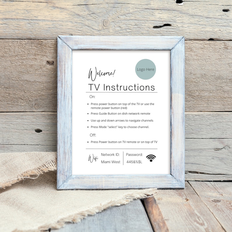 Rental House TV & Wifi Instructions Template (digital Download) - Etsy