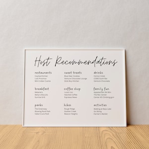 Airbnb Host Recommendations Sign: Local Guide Template (digital ...