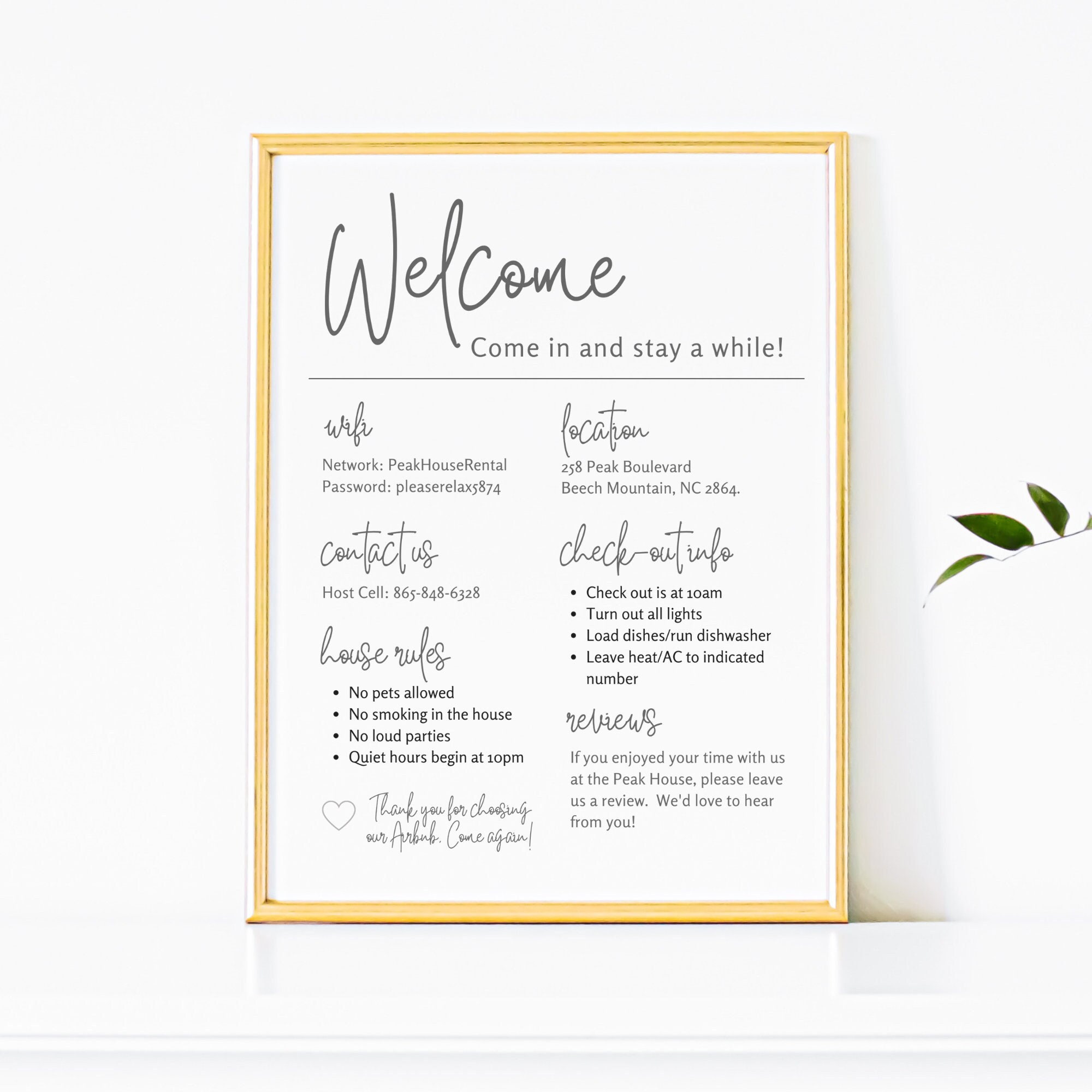 1 Page Welcome Sign Template for Airbnb Host House Rules - Etsy