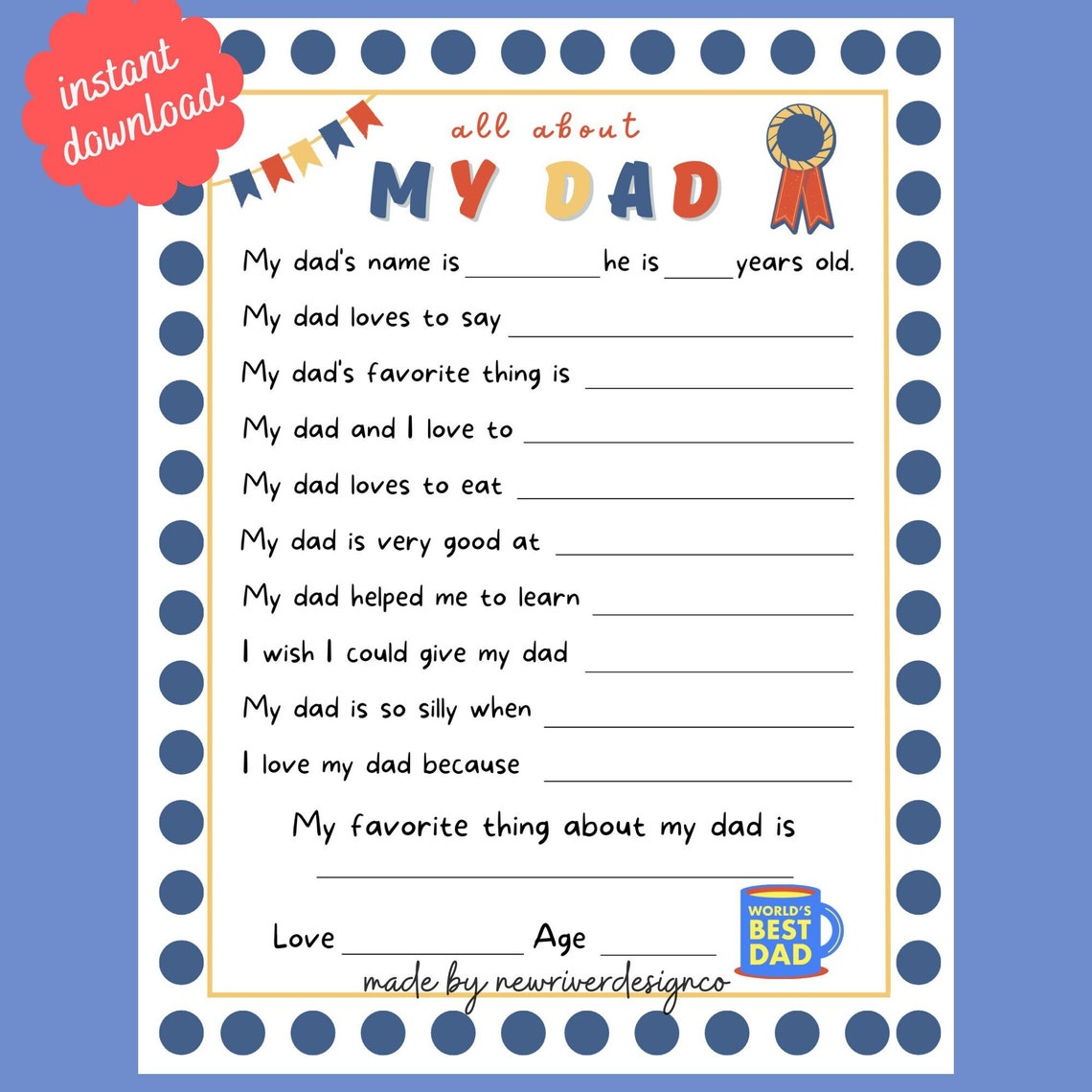 All About My Dad Printable Father's Day Questionnaire - Etsy
