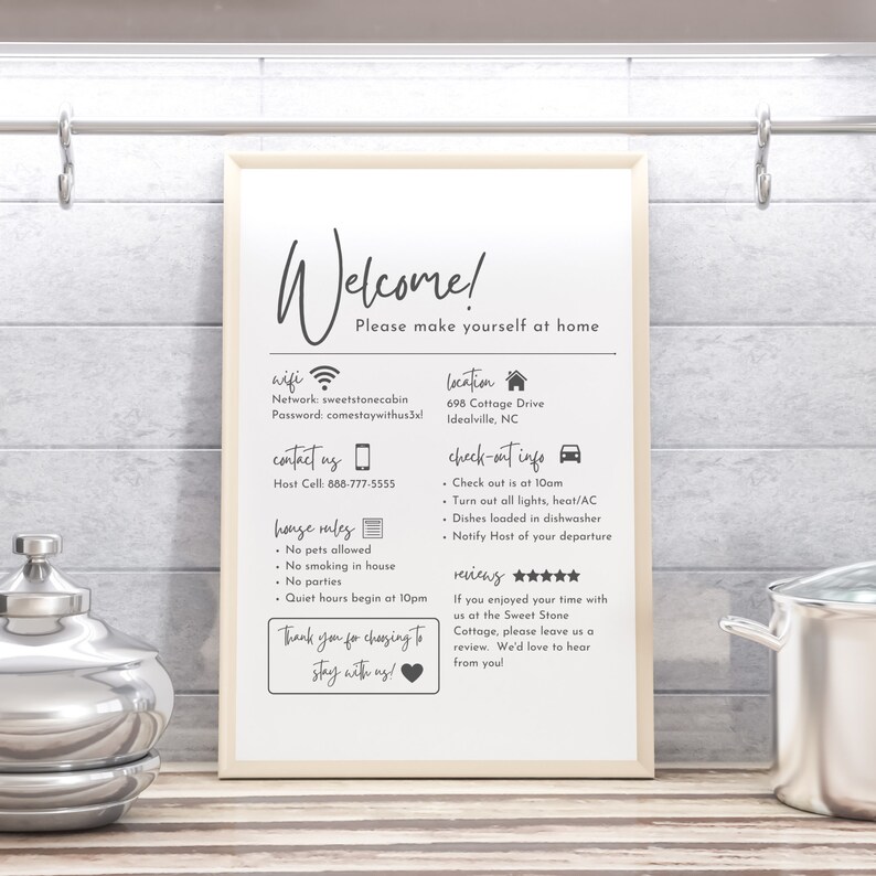 Welcome Sign Template for Airbnb Hosts House Rules Vacation - Etsy