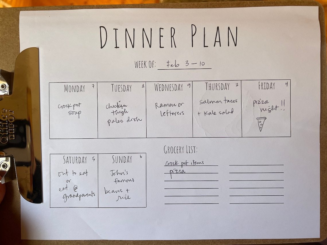 Dinner Plan Printable Meal Plan Template Weekly Meal | Etsy
