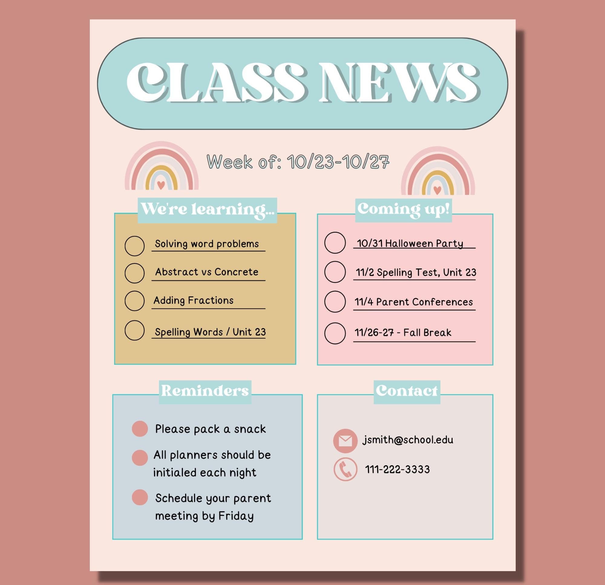 Boho Classroom Newsletter Template: Editable Teacher Handout (digital ...