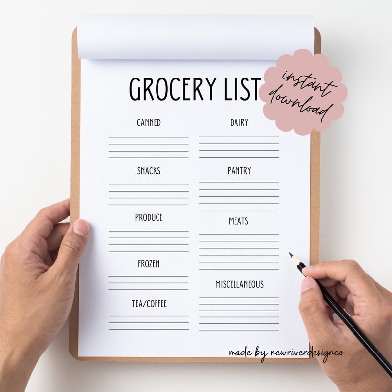 Grocery Store Checklist Printable Grocery Store List | Etsy