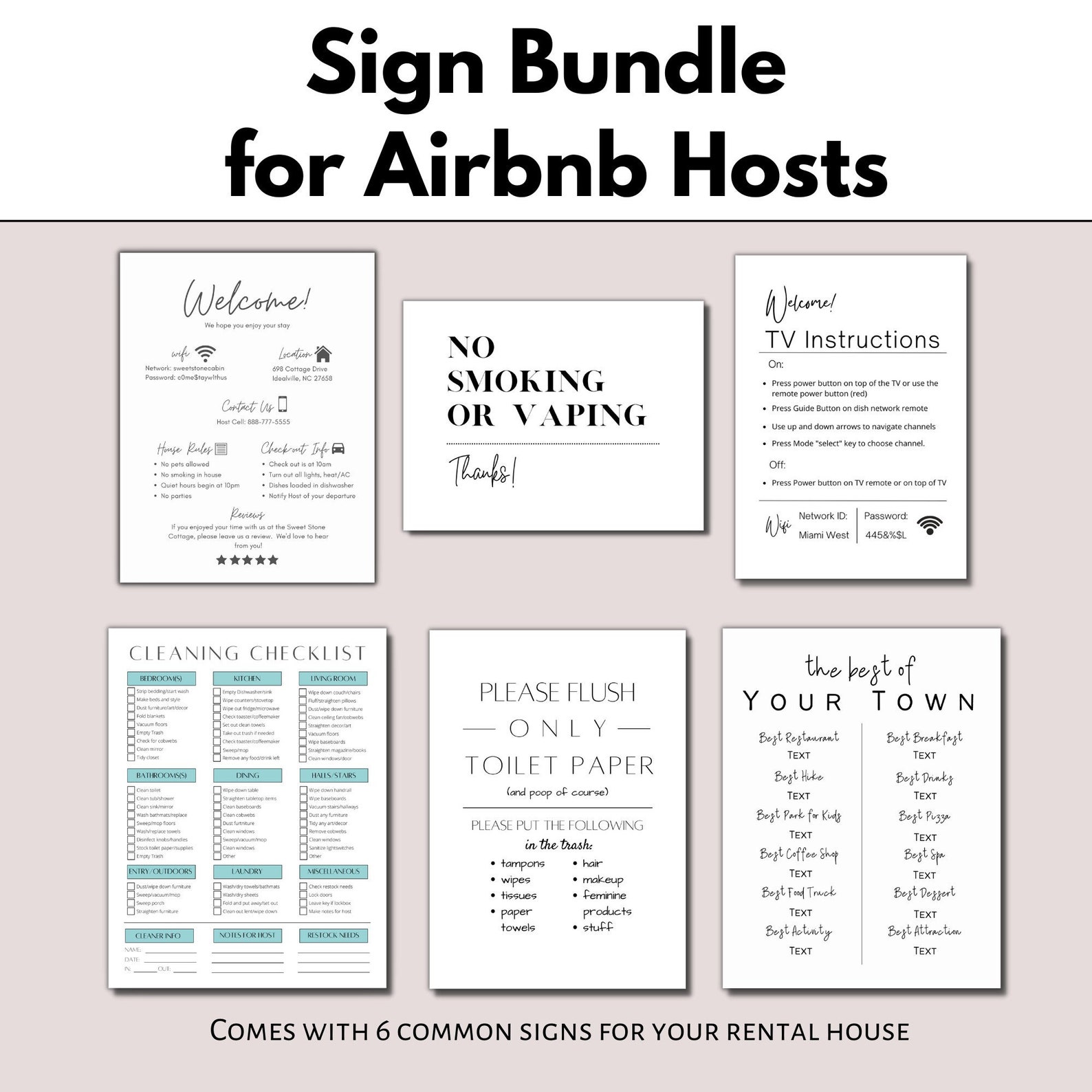 Airbnb Host Editable Template Bundle, Printable Signs for Vacation ...