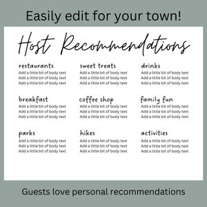 Airbnb Host Recommendations Sign: Local Guide Template (digital ...