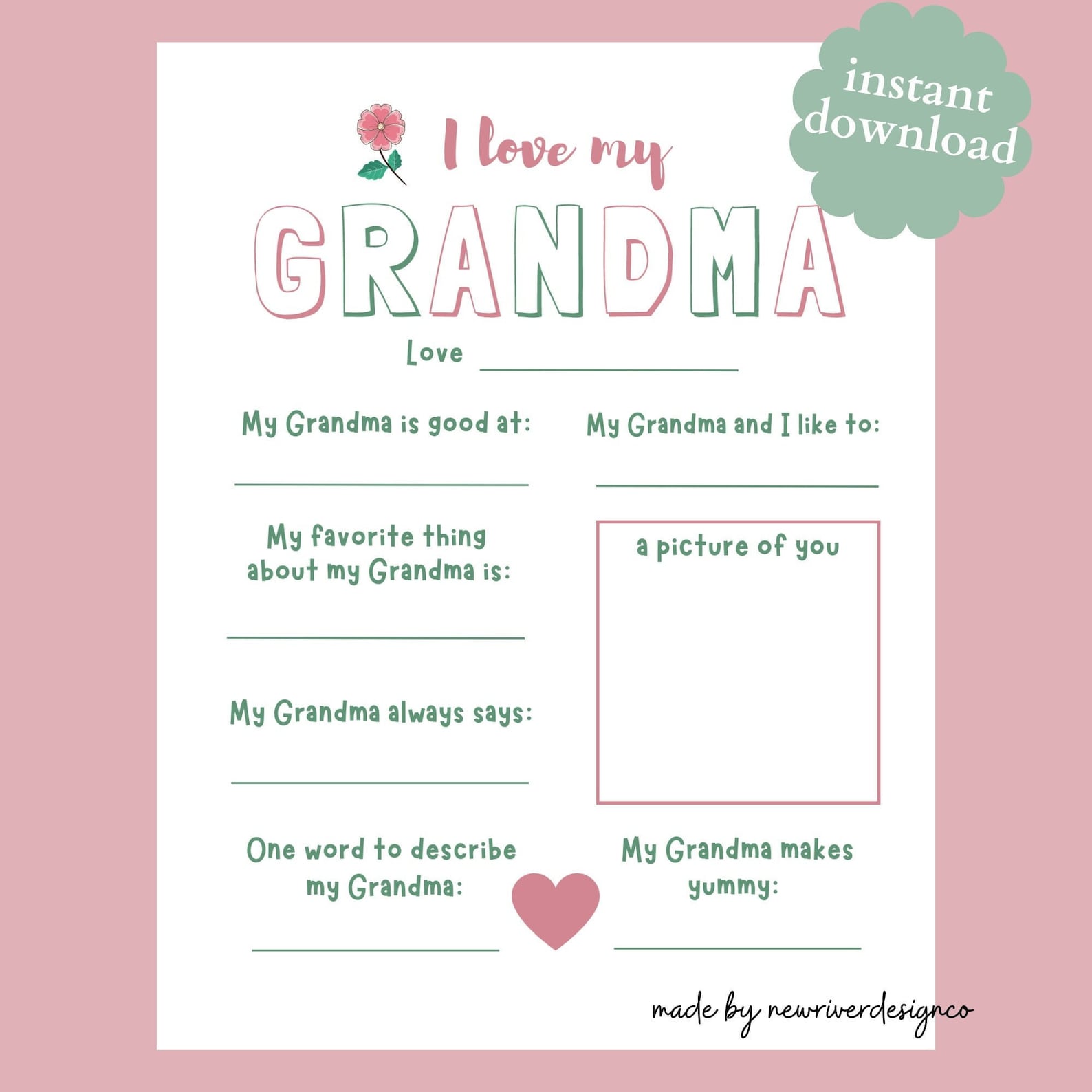 I Love My Grandma Printable Mother's Day Questionnaire - Etsy