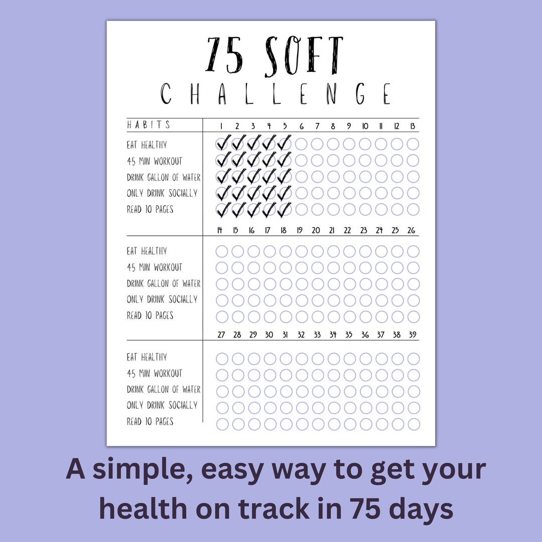 75 Soft Challenge Tracker, 75 Tracker, 75 Soft Checklist Printable ...