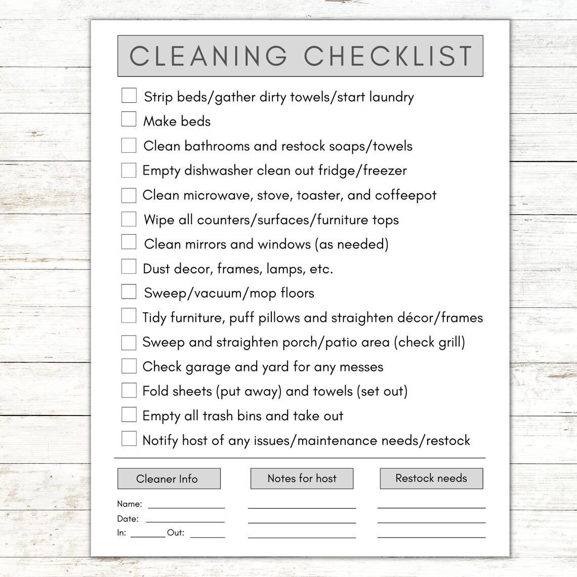 Airbnb Cleaning Checklist: Vacation Rental Housekeeping Template ...