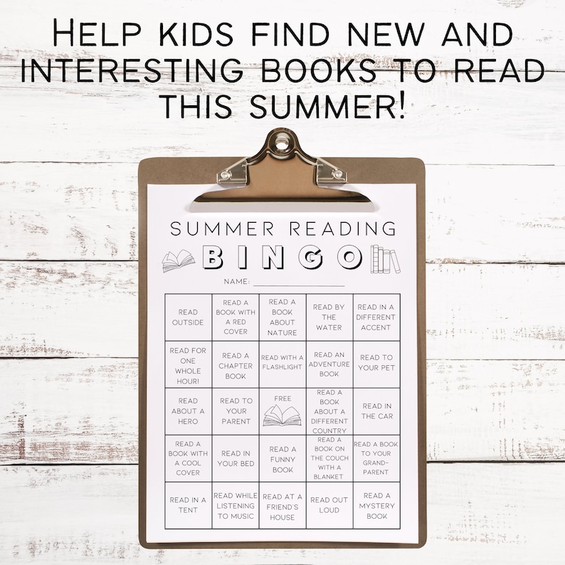 Summer Reading Bingo Challenge for Kids (PDF) - Etsy