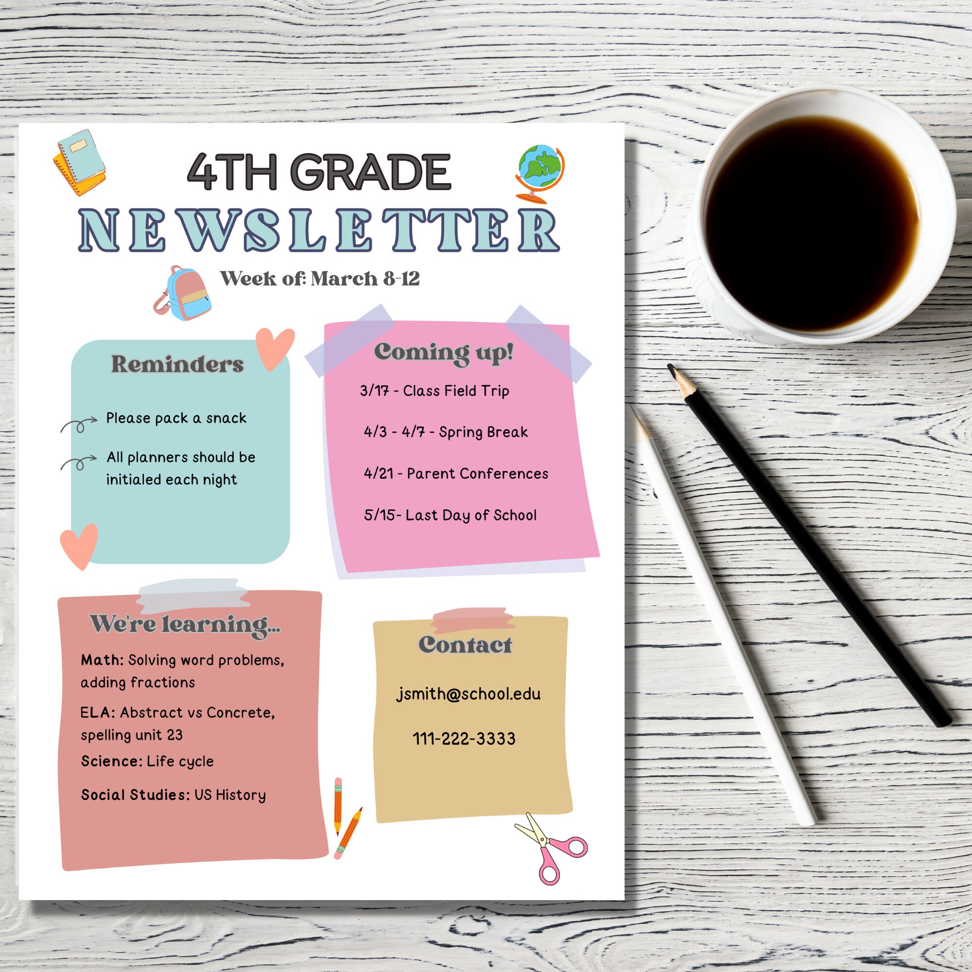 Boho Classroom Newsletter Template: Editable Teacher Handout (digital ...